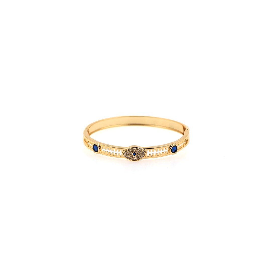 18K Gold Filled Evil Eye Bangle-gold Bracelet-zircon Bracelet-evil Eye ...