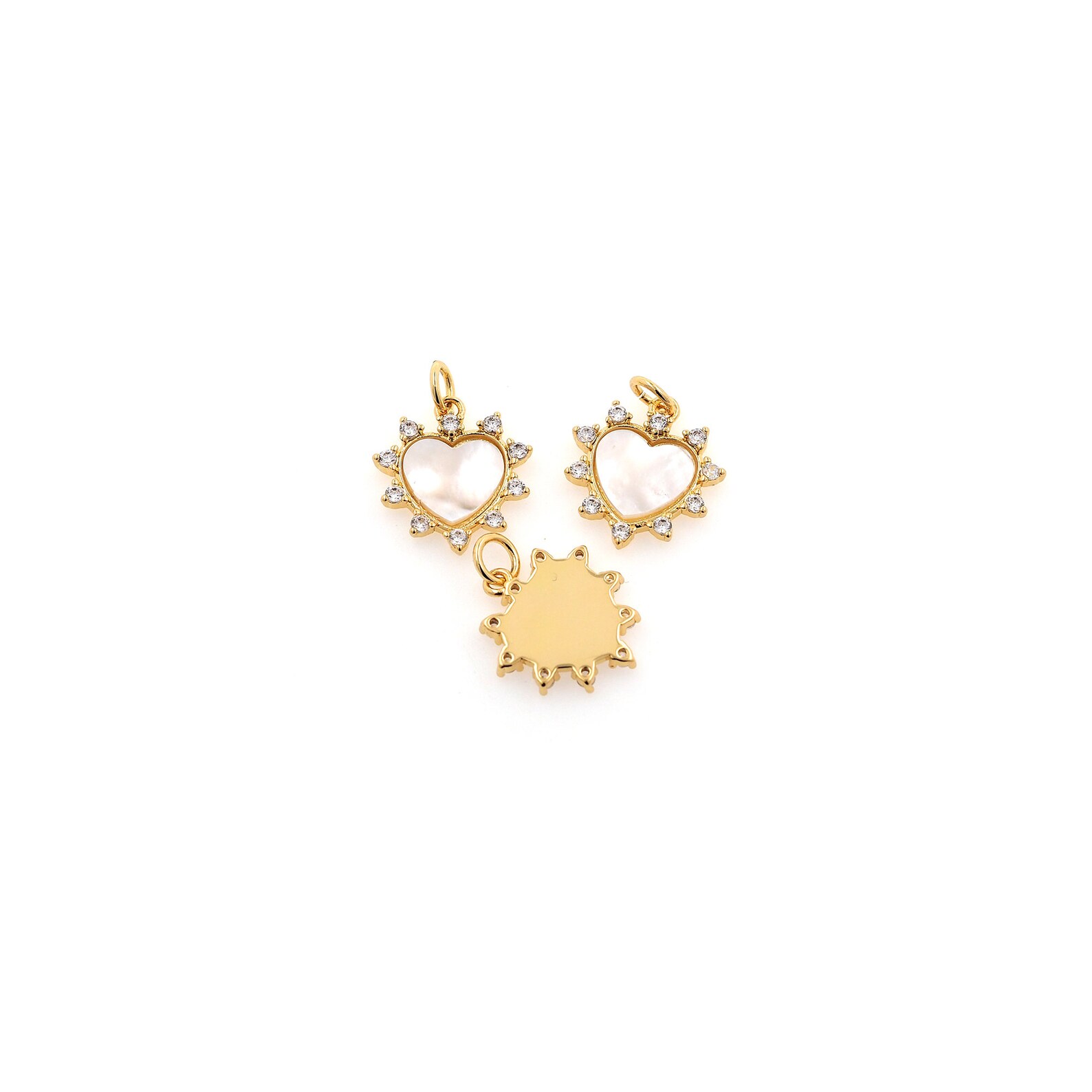 18K Gold Filled Heart Pendant,cz Micro Pave Spiked Heart Charm Earrings ...