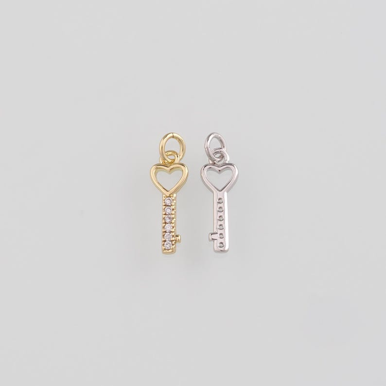 18K Gold Filled Heart Key Pendant,cz Micro Pave Key Charm Earrings ...