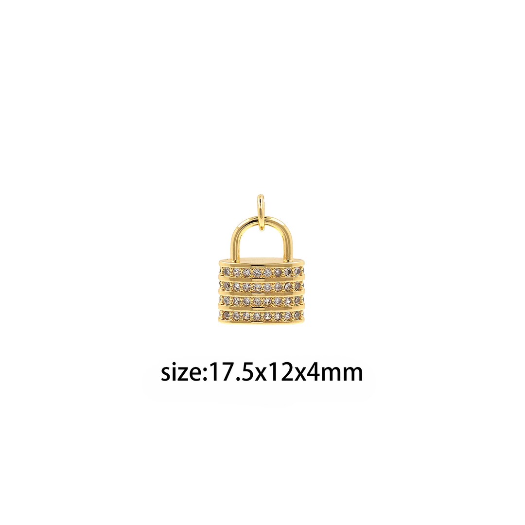 18K Gold Filled Lock Pendant,cz Micro Pave Lock Charm Earrings Necklace ...