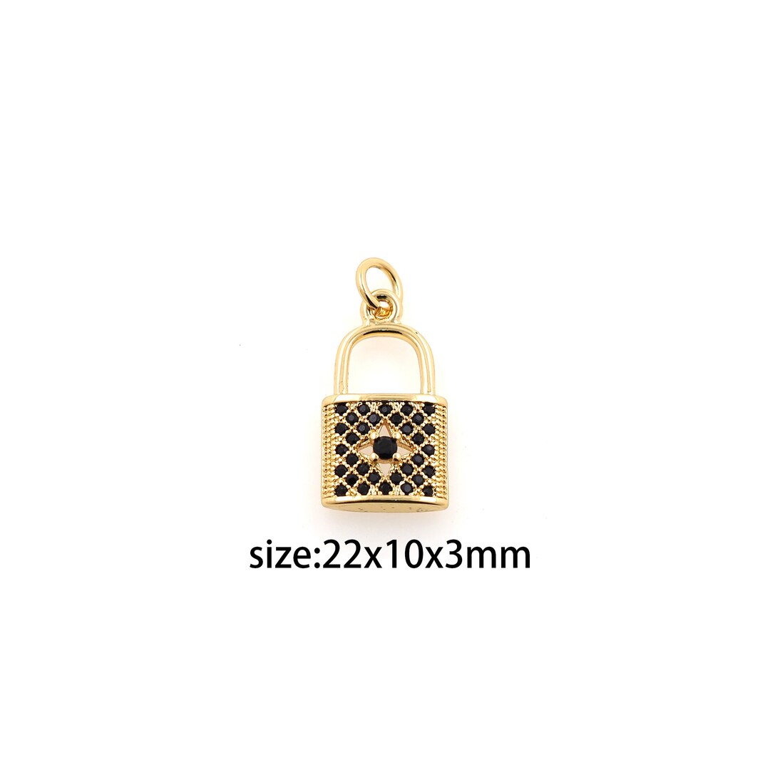 18K Gold Filled Lock Pendant,cz Micro Pave Lock Charm Earrings Necklace ...