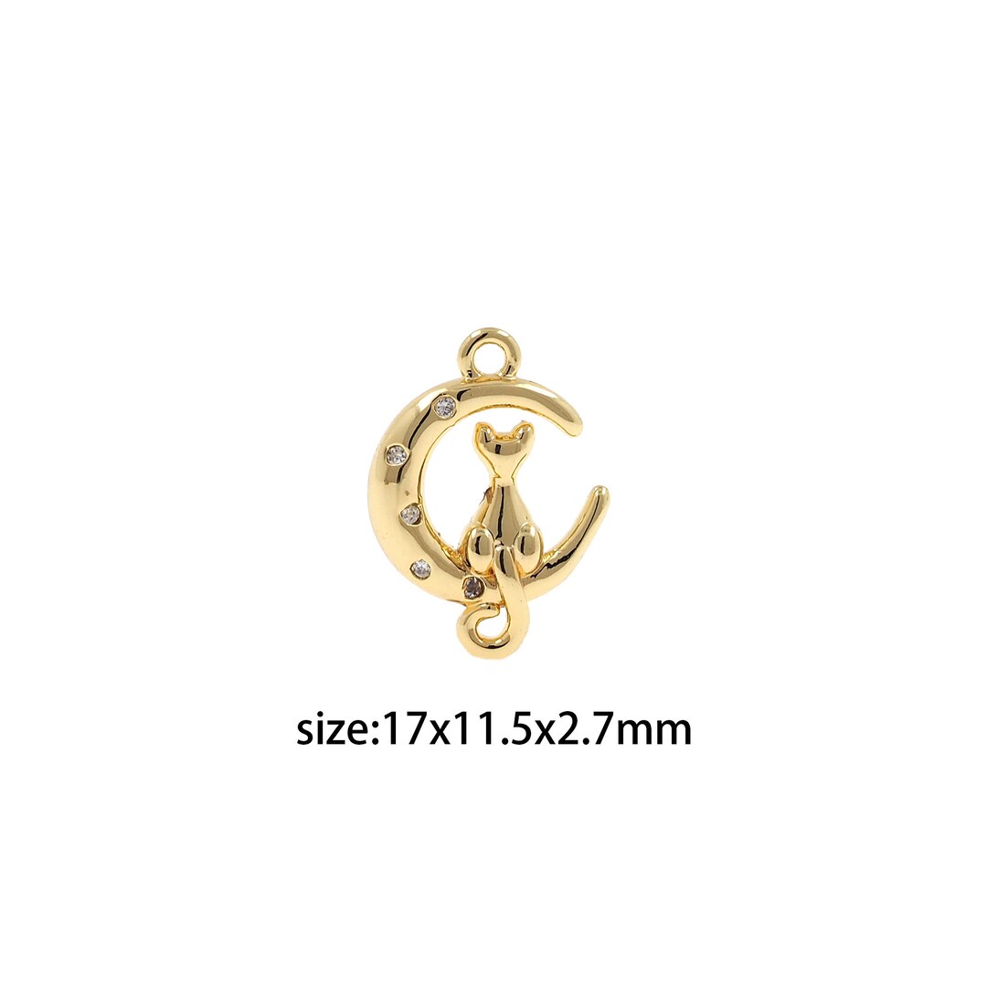 18K Gold Filled Moon Cat Pendant,cz Micro Pave Cat Charm Earrings ...