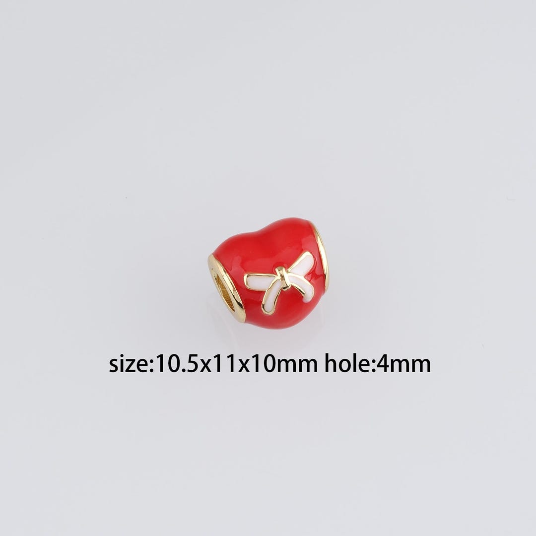 18K Gold Filled Bow Spacer Bead,enamel Bow Heart Beads,diy Jewelry ...