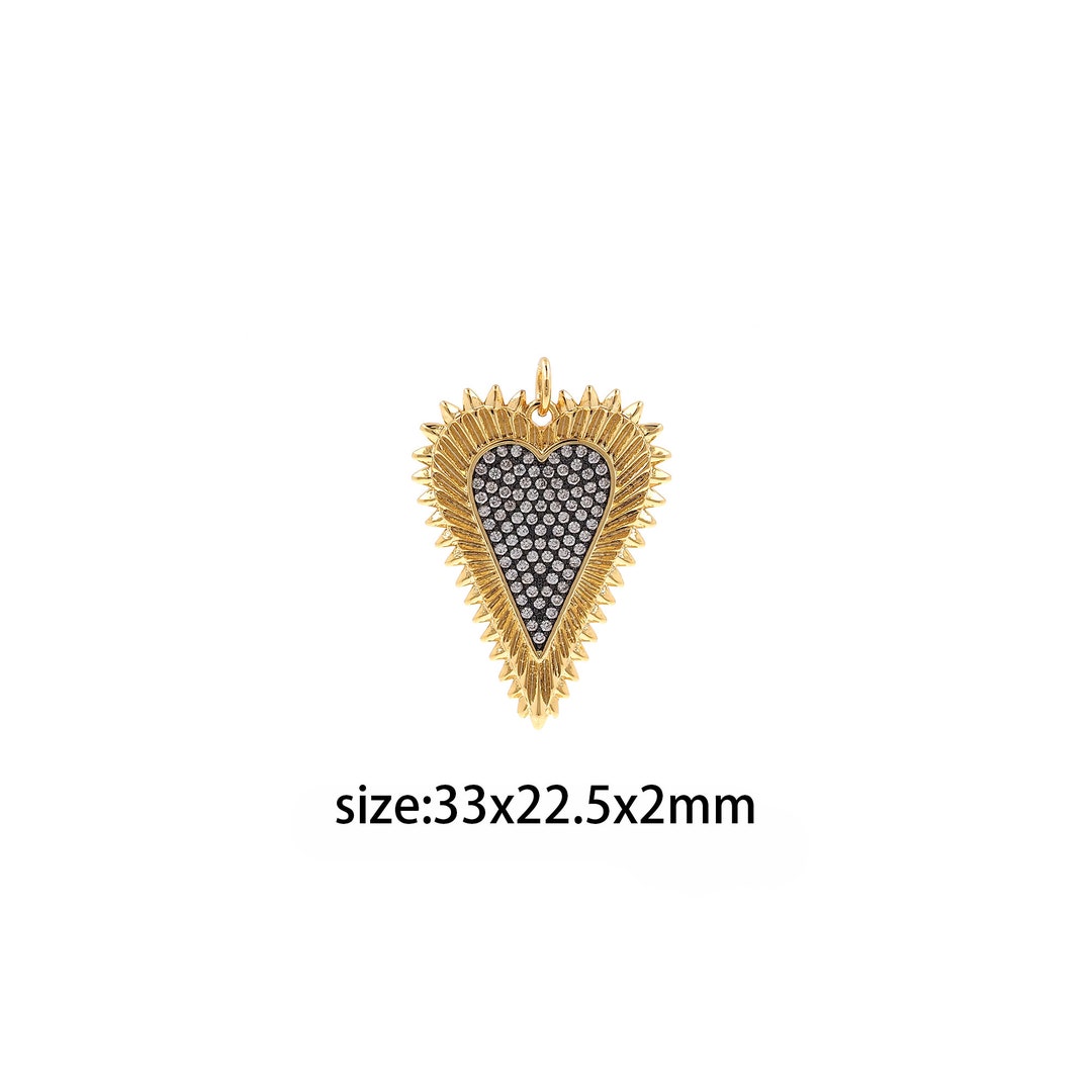 18K Gold Filled Heart Pendant,cz Micro Pave Spiked Heart Charm Earrings ...