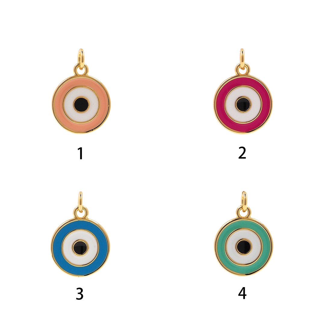 18K Gold Filled Round Pendant,enamel Round Evil Eye Charm Earrings ...
