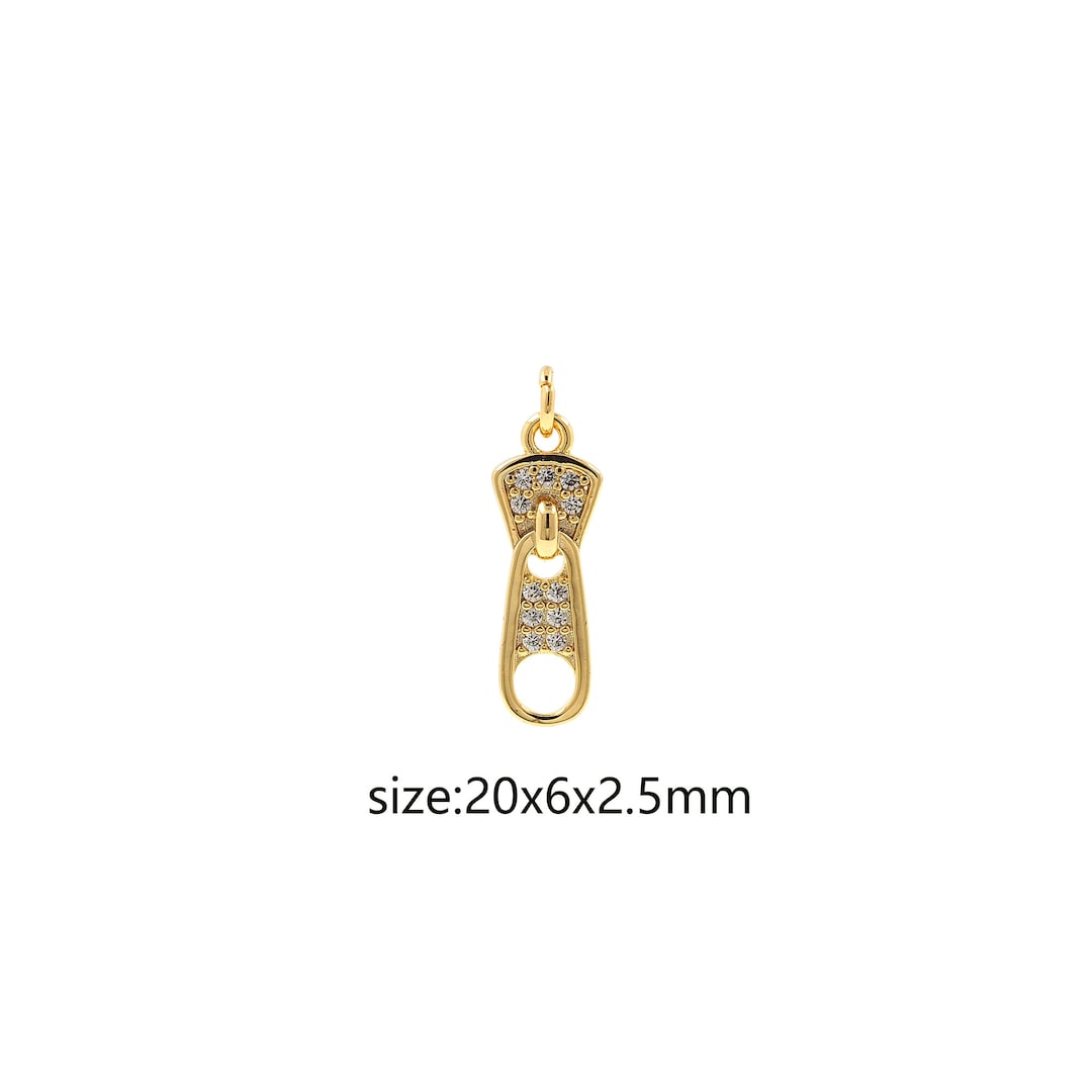 18K Gold Filled Zipper Pendant,zipper Pull Head Charm,cz Micro Pave ...