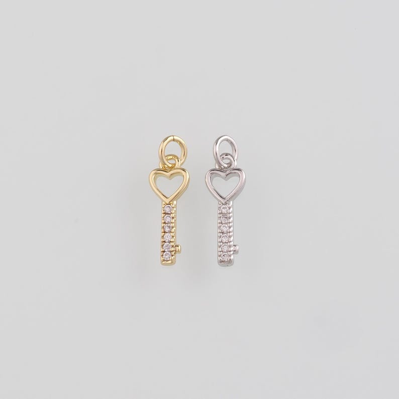 18K Gold Filled Heart Key Pendant,cz Micro Pave Key Charm Earrings ...