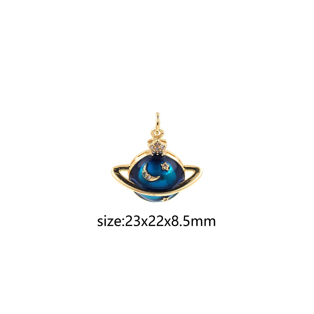 18K Gold Filled Saturn Pendant,cz Micro Pave Planet Charm Earrings ...