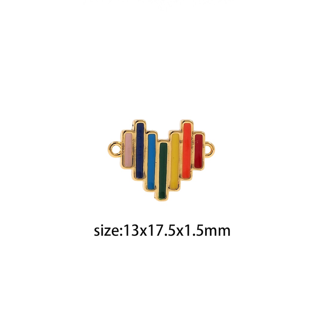 18K Gold Filled Heart Connector,colorful Enamel Heart Charm Necklace ...