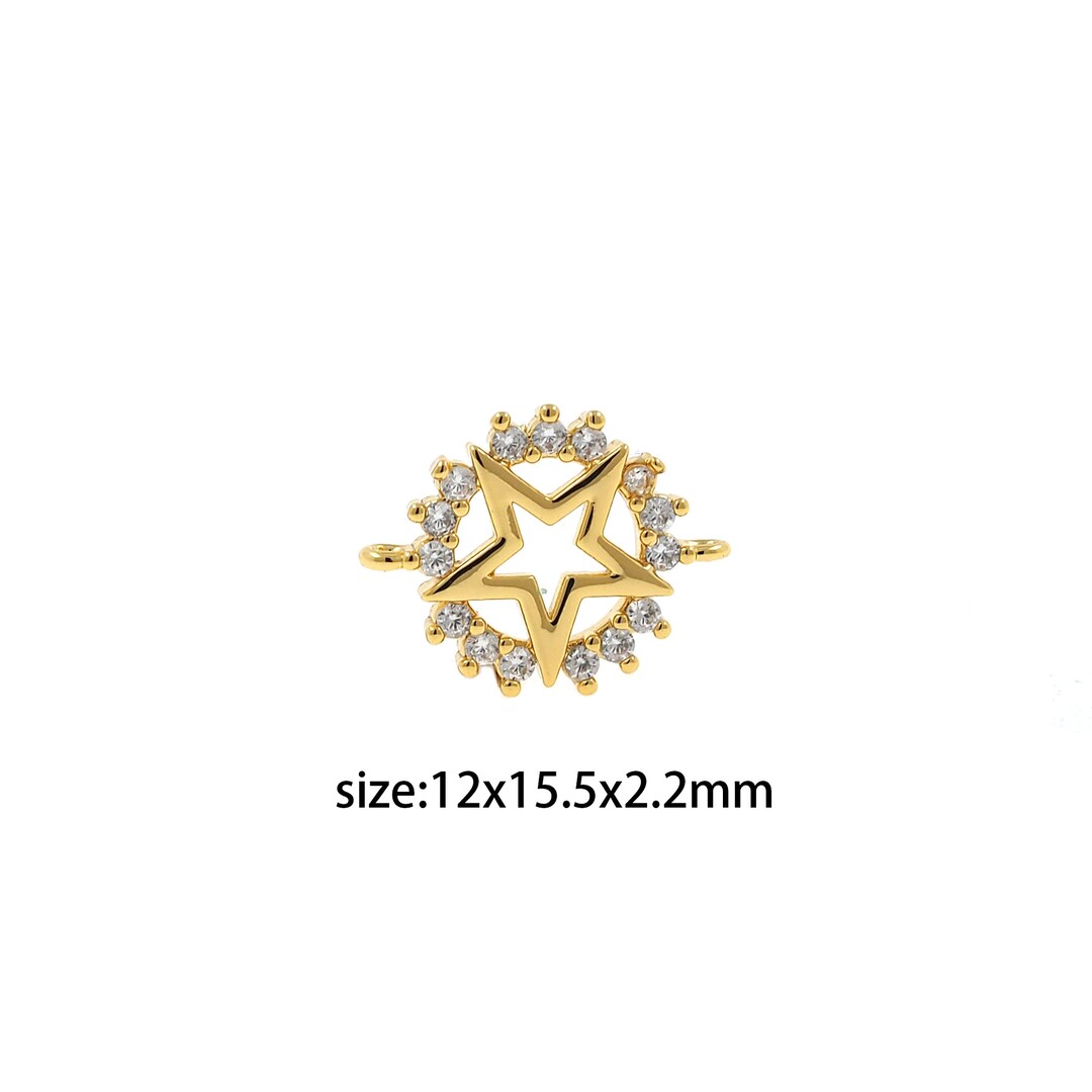 18K Gold Filled Star Connector,celestial Charm,cz Micro Pave Star ...