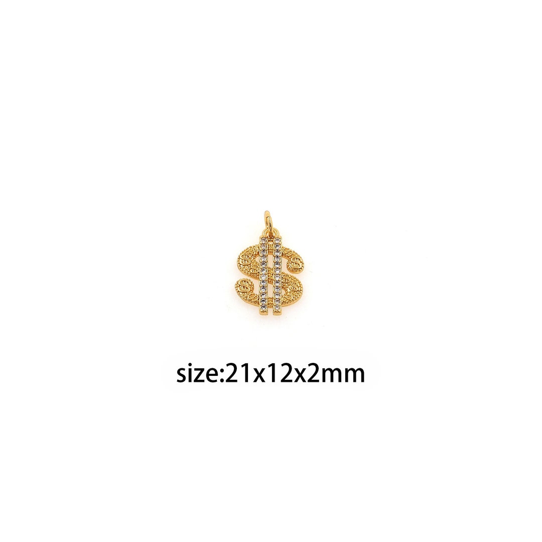 18K Gold Filled Dollar Sign Pendant,cz Micro Pave Dollar Sign Charm ...