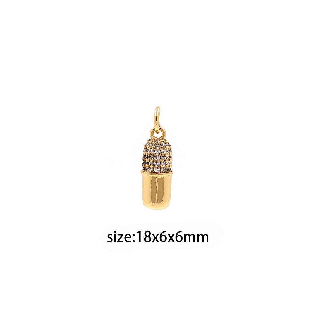 18K Gold Filled Pill Pendant,cz Micro Pave Pill Charm Earrings Necklace ...