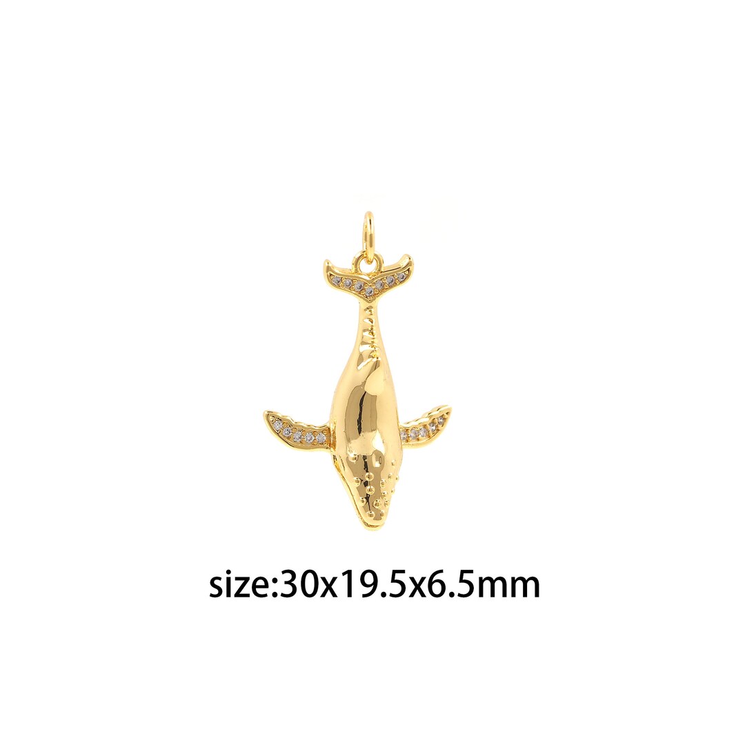 18K Gold Filled Whale Pendant,whale Charm,cz Micro Pave Whale Earrings ...