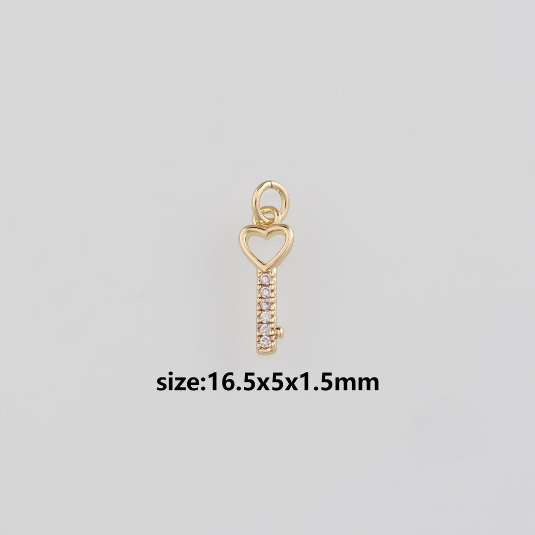 18K Gold Filled Heart Key Pendant,cz Micro Pave Key Charm Earrings ...