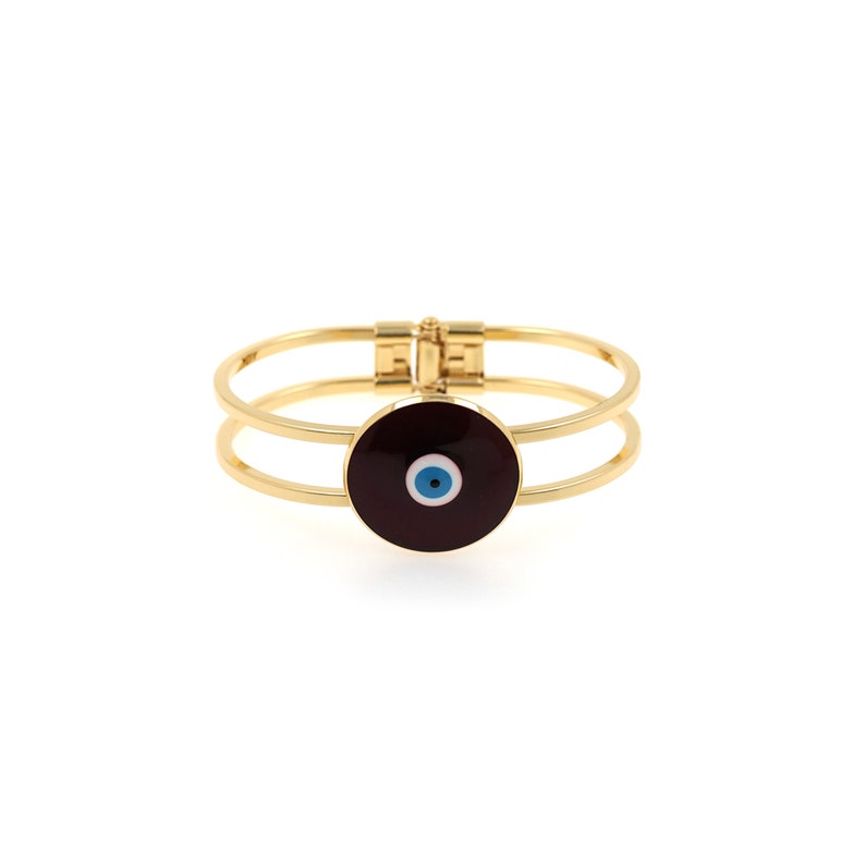 18K Gold Filled Evil Eye Bangle-gold Bracelet-enamel Bracelet-evil Eye ...