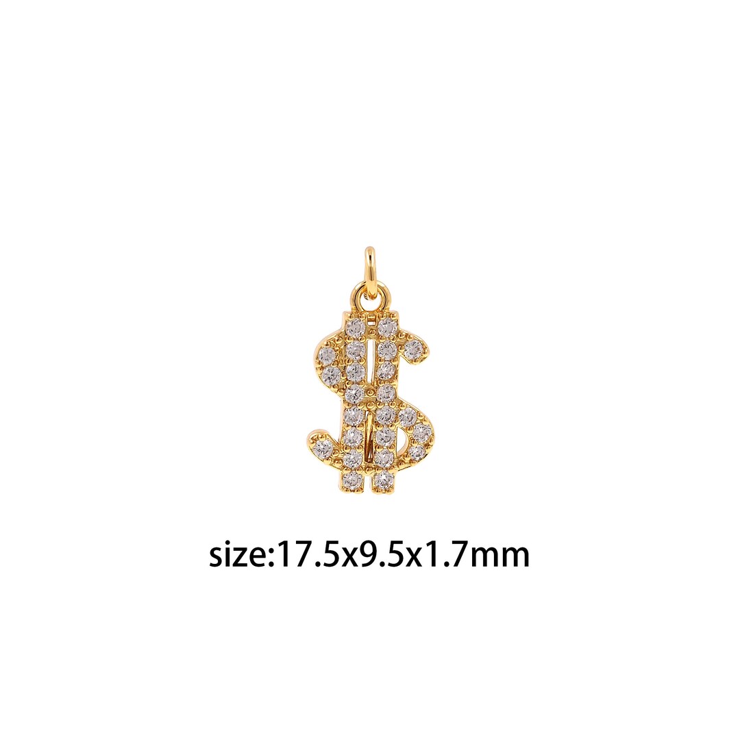 18K Gold Filled Money Pendant,cz Micro Pave Dollar Sign Charm Earrings ...