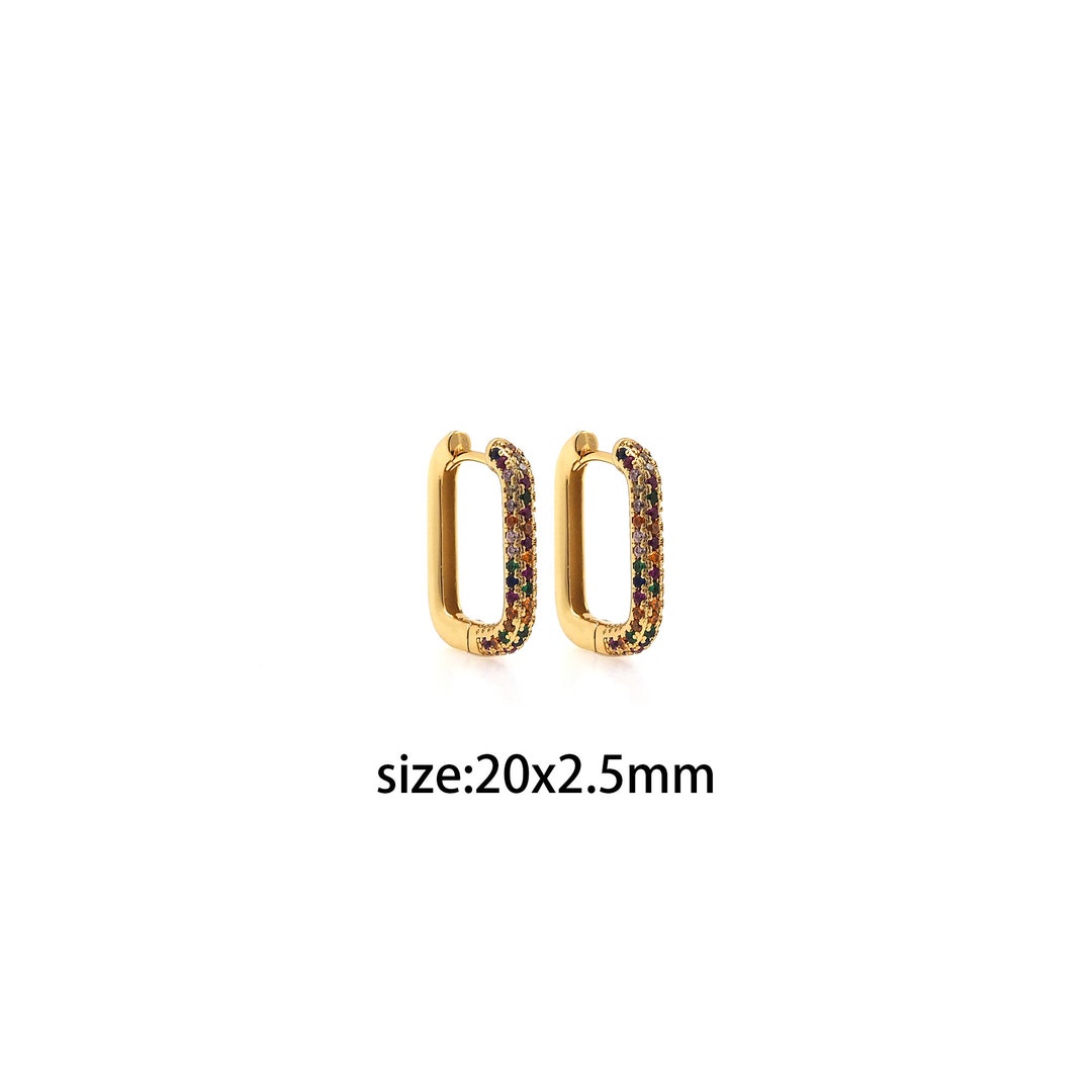 18K Gold Filled Rectangle Hoops Earrings,cz Earrings,dainty Hoops,gold ...