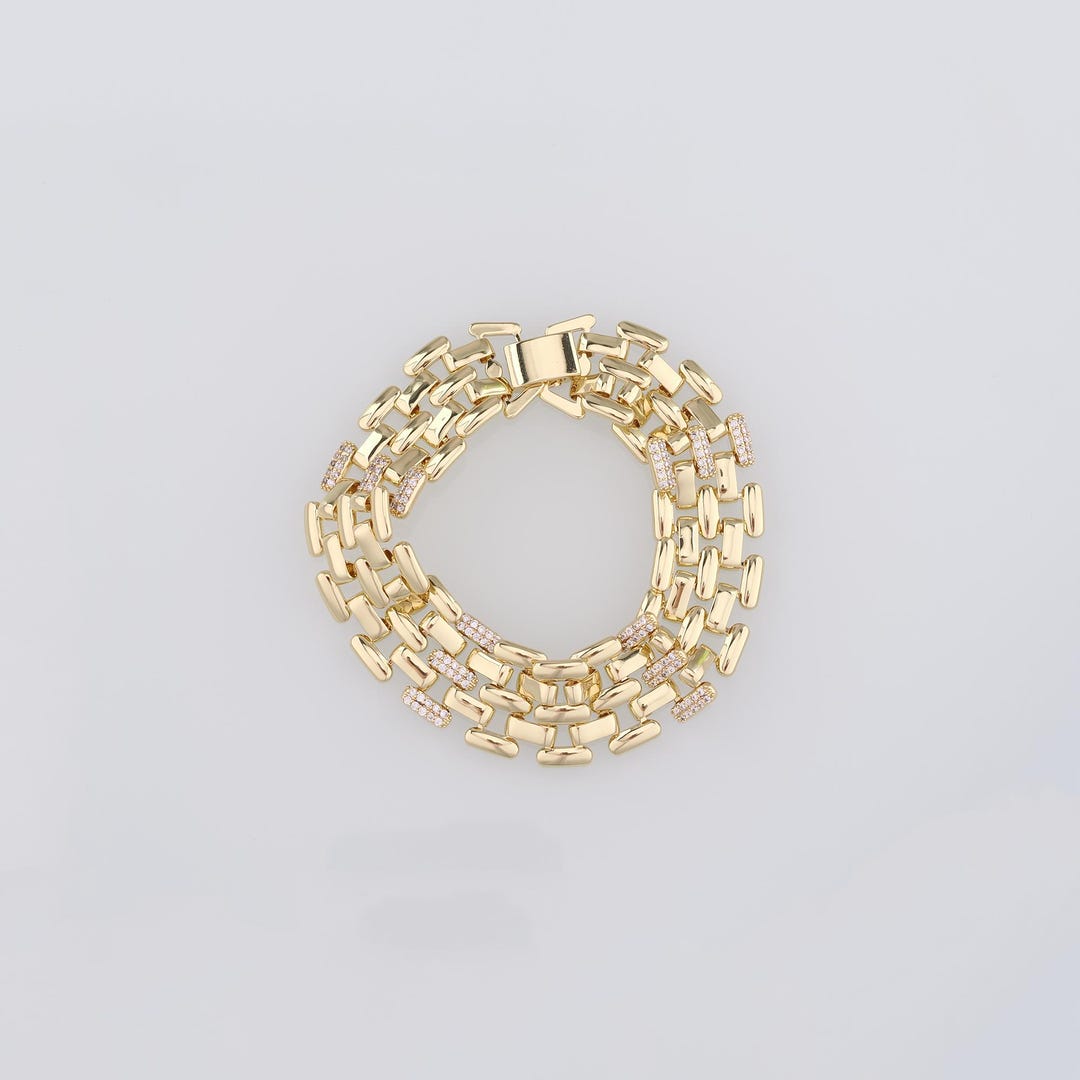 18K Gold Filled Mesh Link Chain Bracelet-gold Chain Bracelet-cz Chain ...