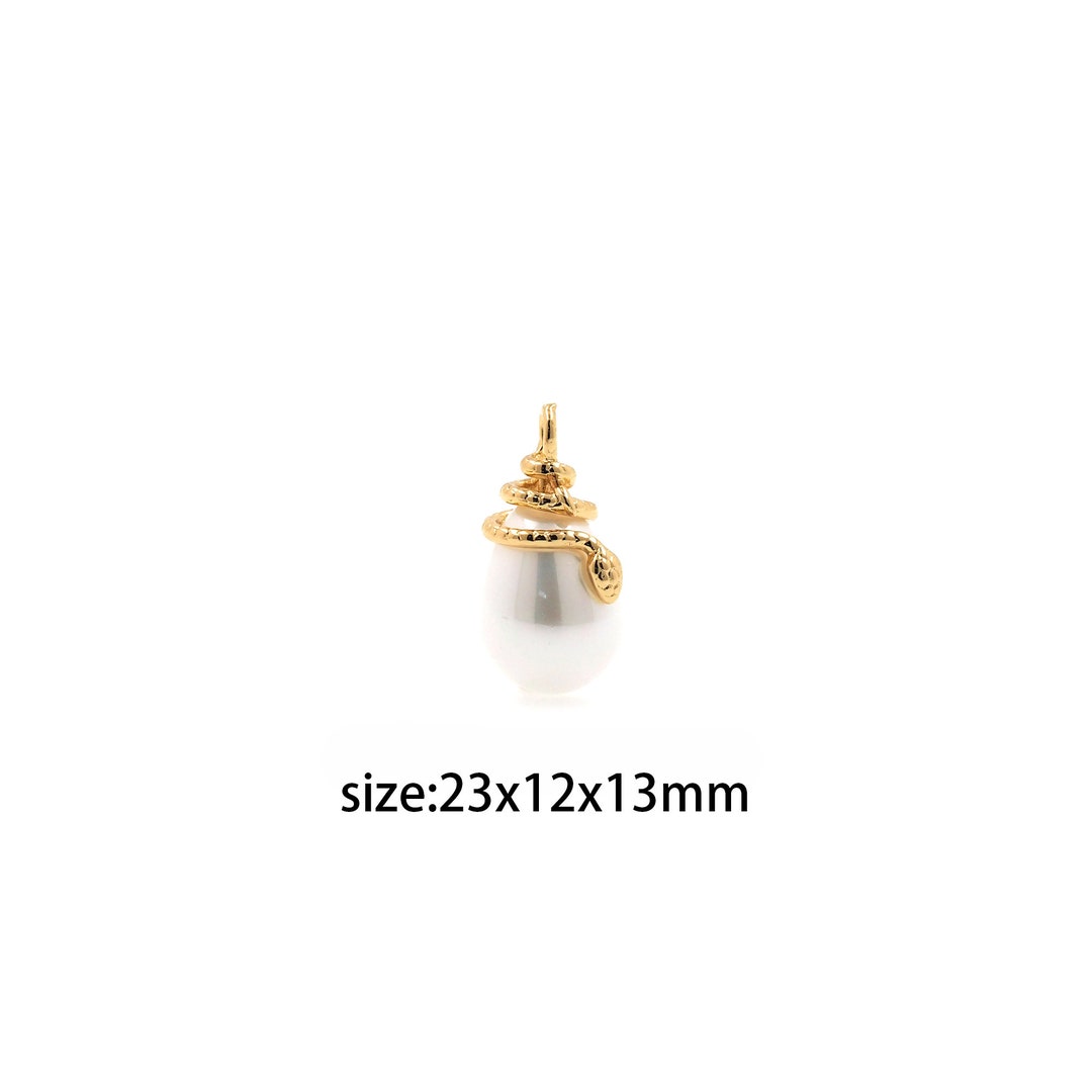 18K Gold Filled Snake Pendant,dainty Pearl Snake Charm Earrings ...