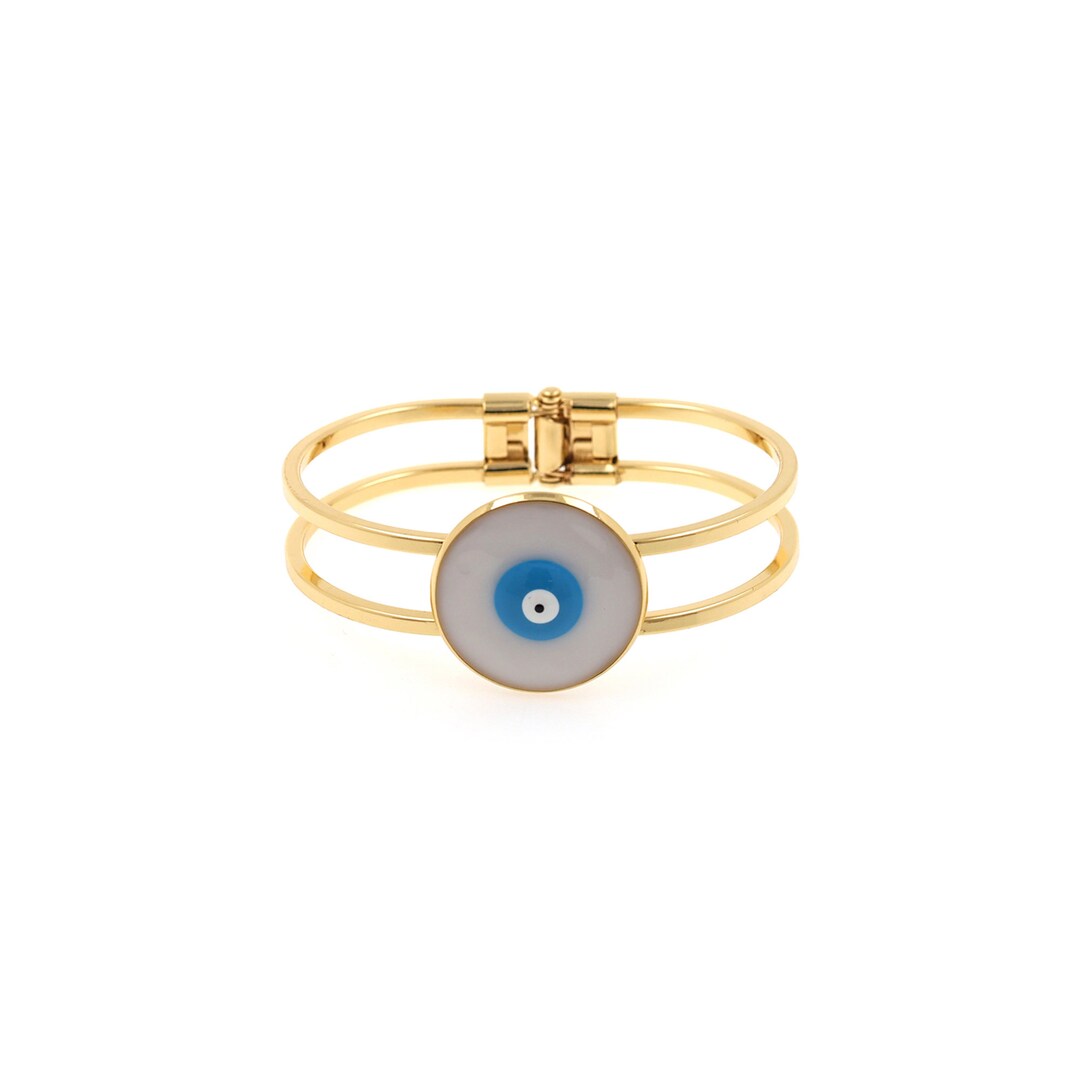 18K Gold Filled Evil Eye Bangle-gold Bracelet-enamel Bracelet-evil Eye ...