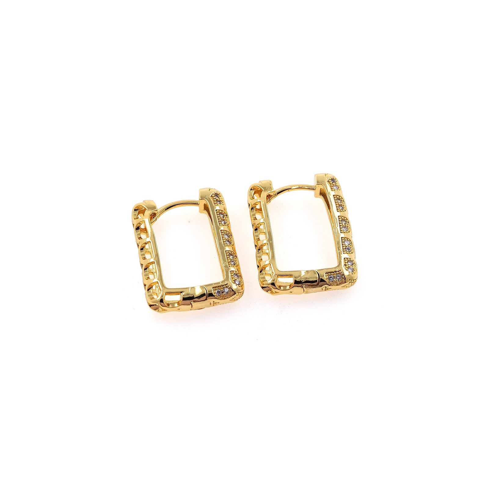 18K Gold Filled Rectangle Hoops Earrings,cz Earrings,dainty Hoops,gold ...