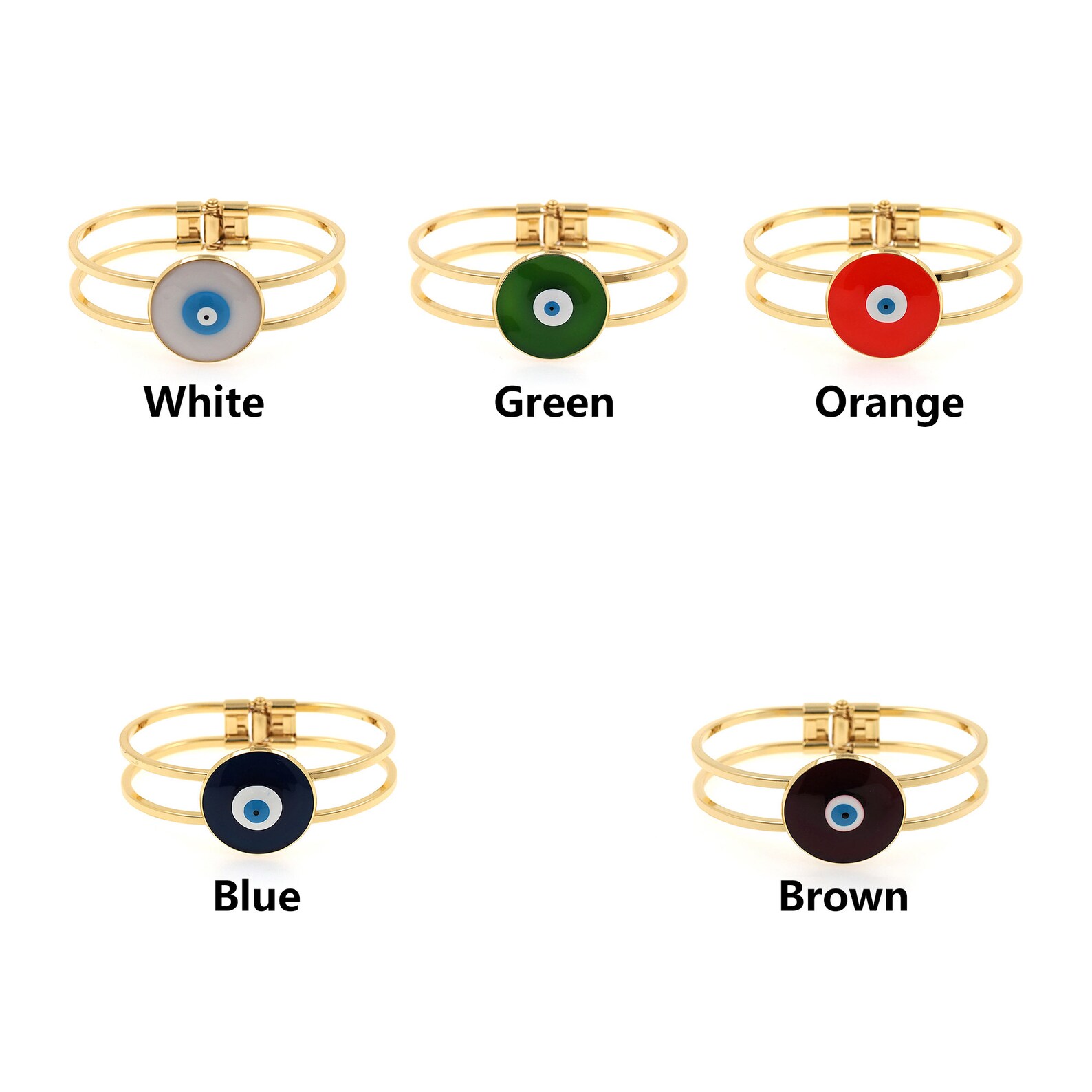 18K Gold Filled Evil Eye Bangle-gold Bracelet-enamel Bracelet-evil Eye ...