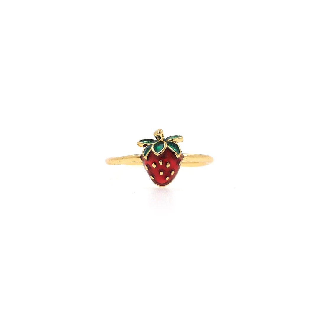 18K Gold Filled Strawberry Rings,enamel Fruit Ring,stackable Ring ...