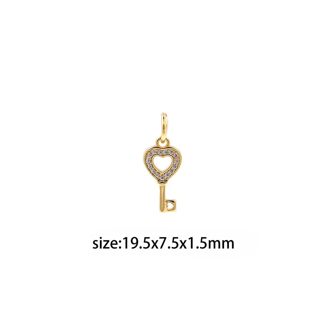 18K Gold Filled Heart Key Pendant,cz Micro Pave Key Charm Earrings ...