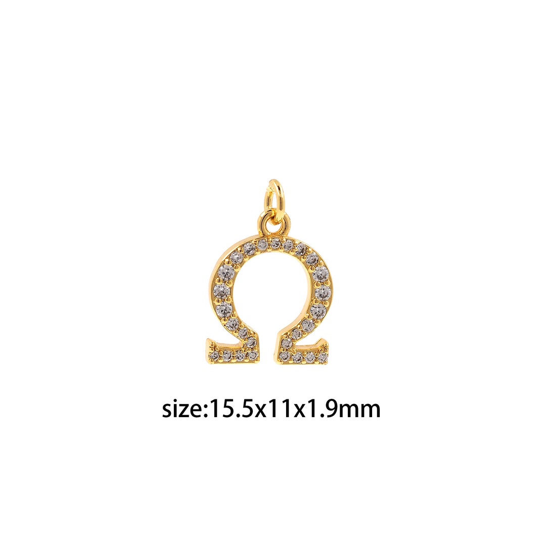 18K Gold Filled Omega Symbol Pendant,math Charm,cz Micro Pave Omega ...