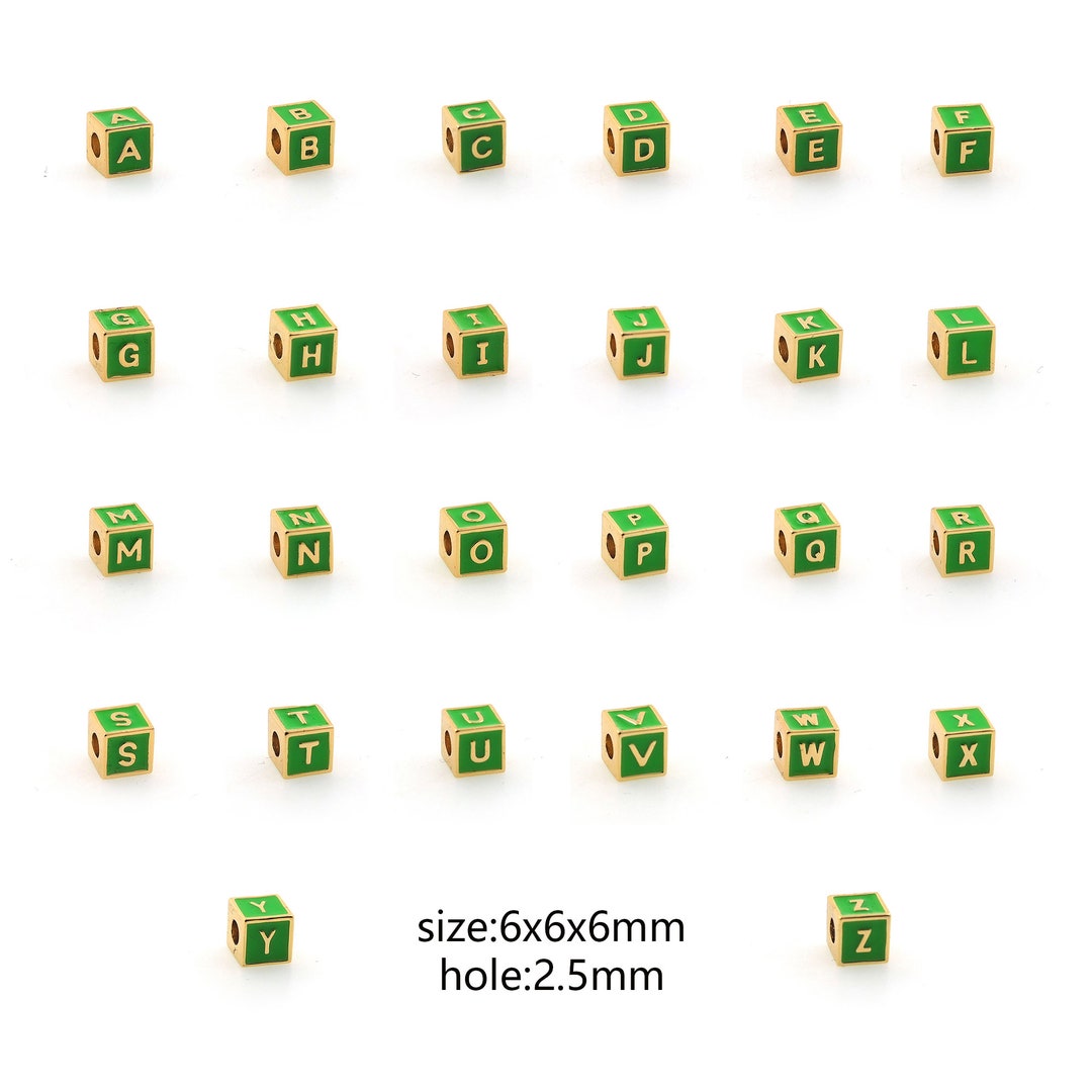 18K Gold Filled Initial Spacer Beads,cube Beads,letter Spacer Beads,diy ...