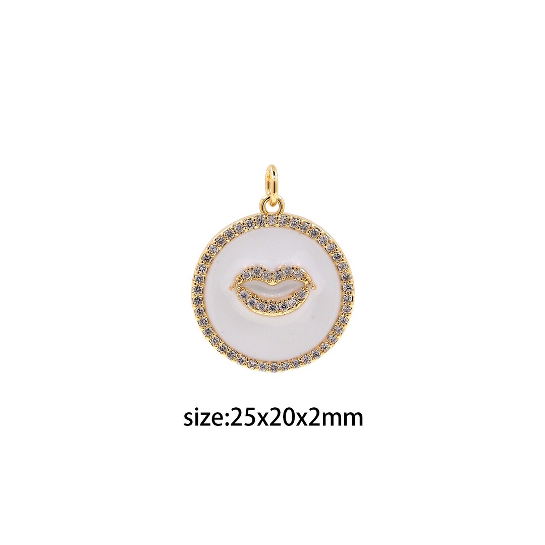 18K Gold Filled Lip Coin Pendant,enamel Lip Charm Earrings Necklace for ...
