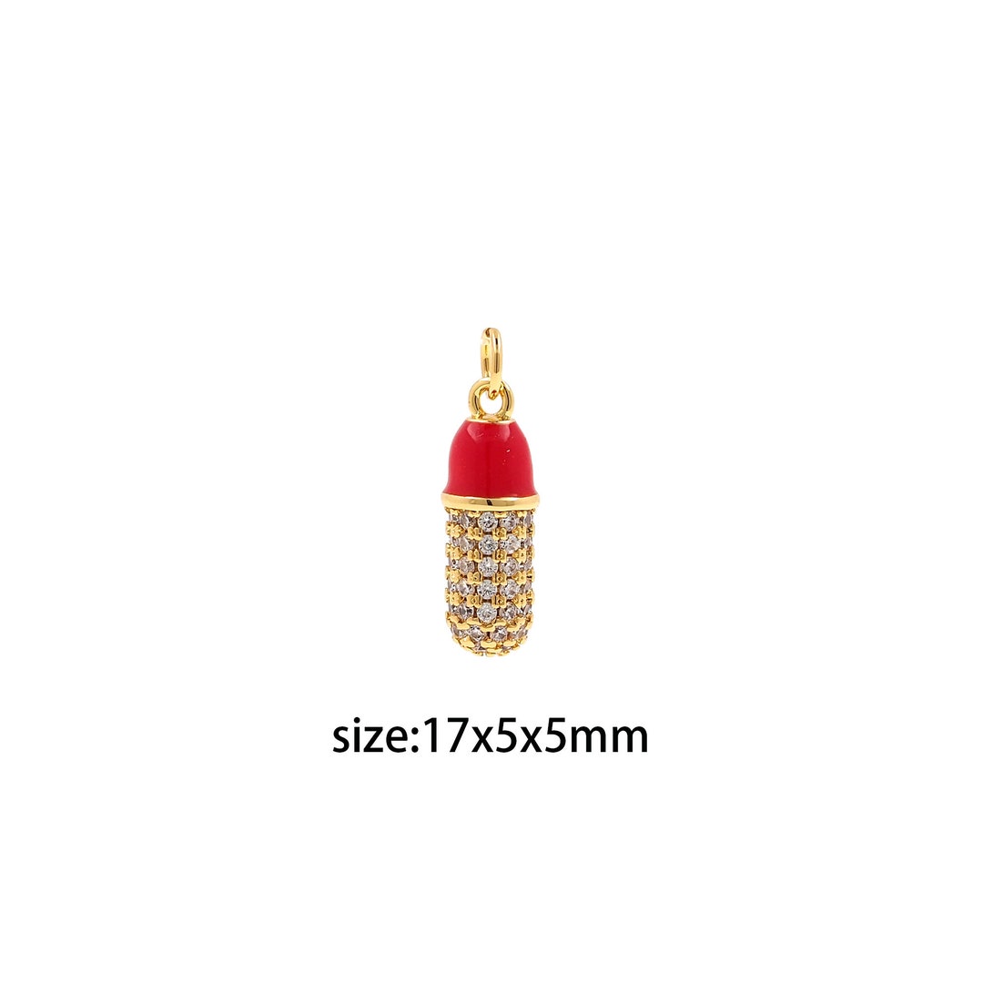 18K Gold Filled Pill Pendant,cz Micro Pave Capsule Charm Earrings ...