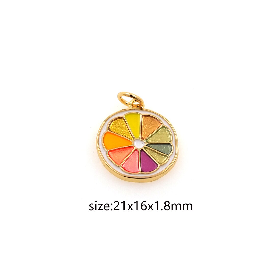 5pcs 18K Gold Filled Lemon Slice Pendant,enamel Fruit Charm Earrings ...