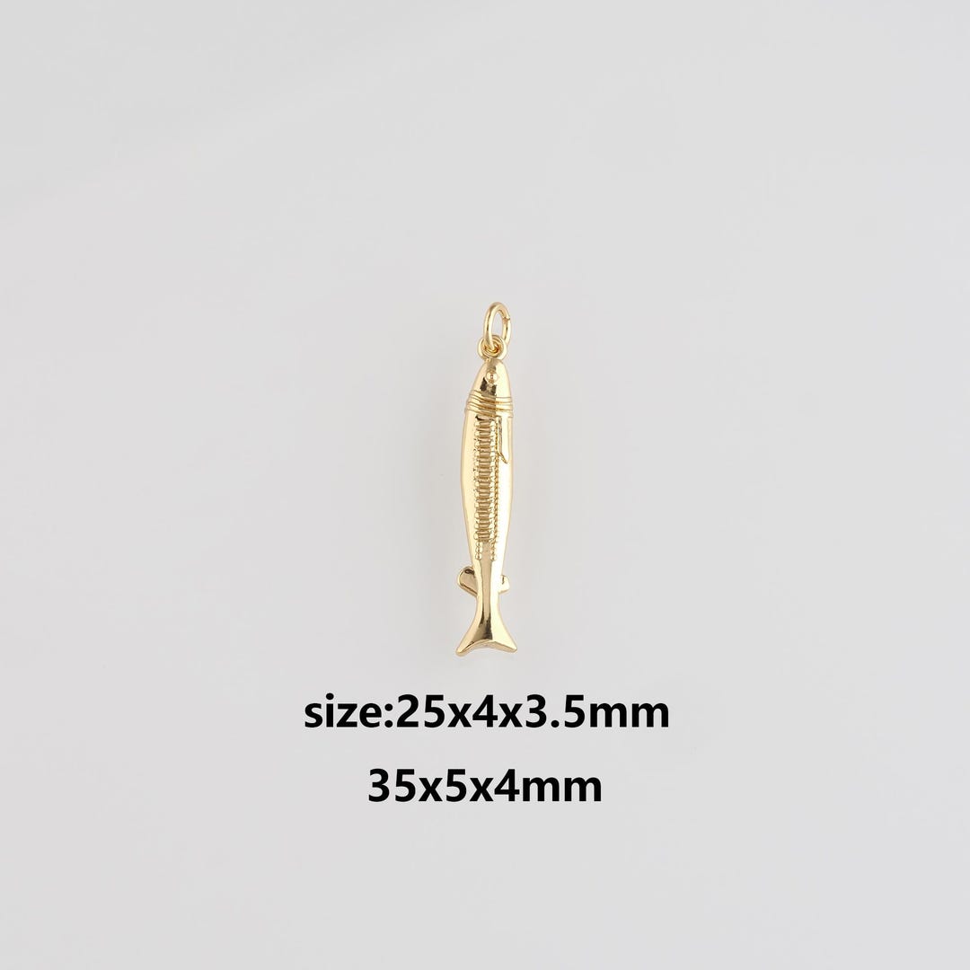 18K Gold Filled Sardine Pendant,fish Charm Earrings Necklace for DIY ...
