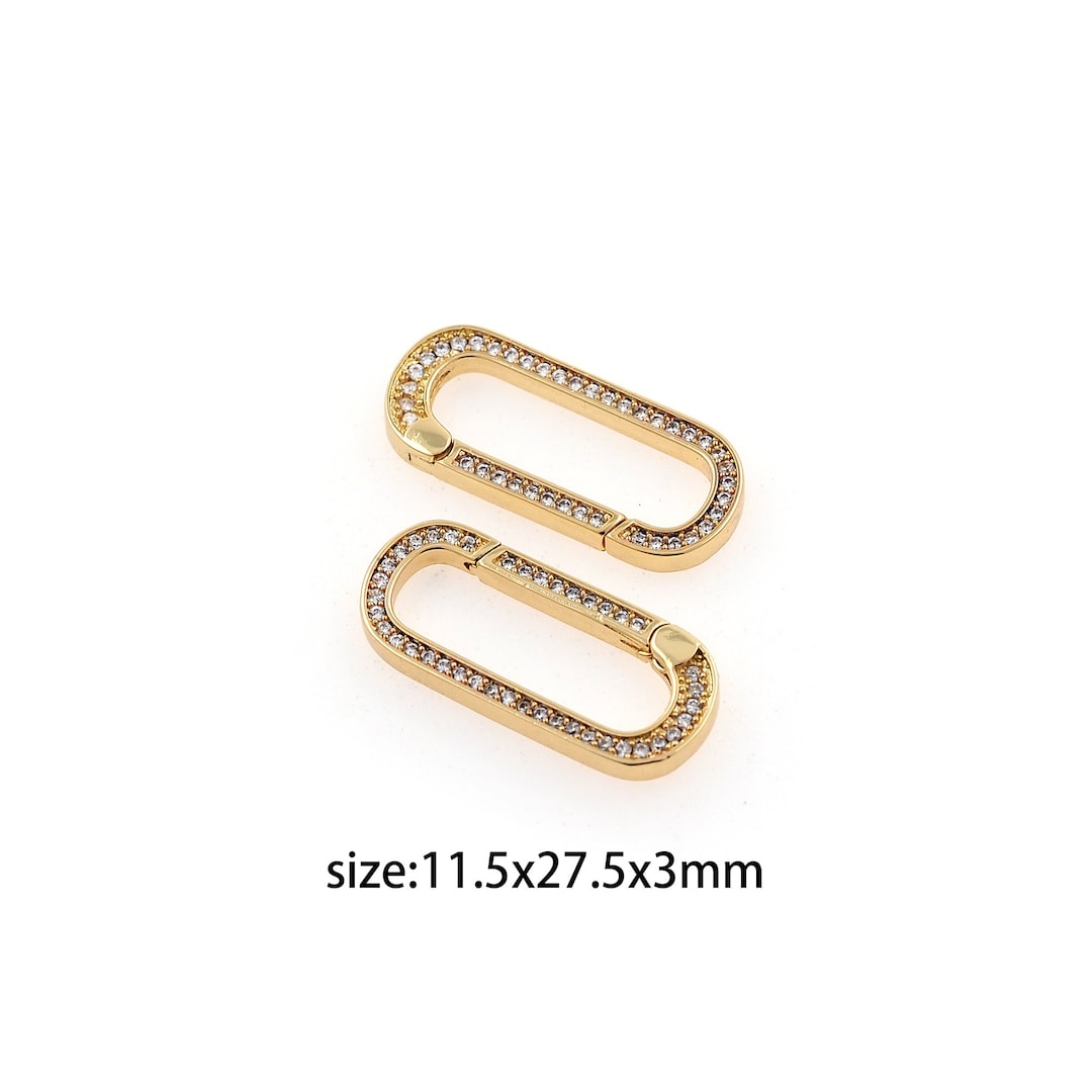 18K Gold Filled Oval Carabiner Clips,cz Micro Pave Oval Spring Push ...