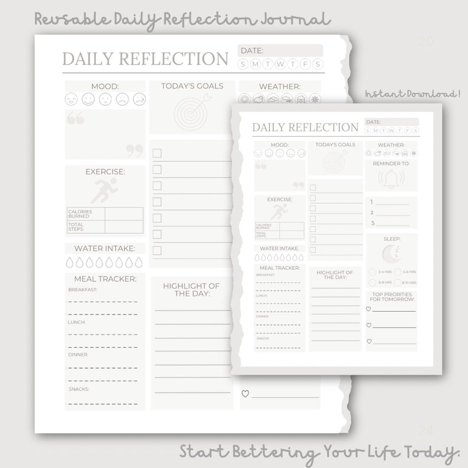 Daily Reflection Digital PDF | Self-care & Mood Tracker | Wellness ...