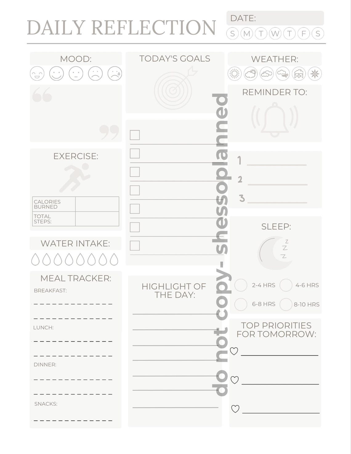 Daily Reflection Digital PDF | Self-care & Mood Tracker | Wellness ...