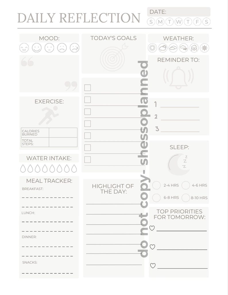 Daily Reflection Digital PDF | Self-care & Mood Tracker | Wellness ...