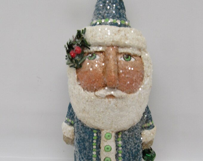 Teal Santa Claus Ornament – OOAK Paper Mache Folk Art Sculpture - Etsy
