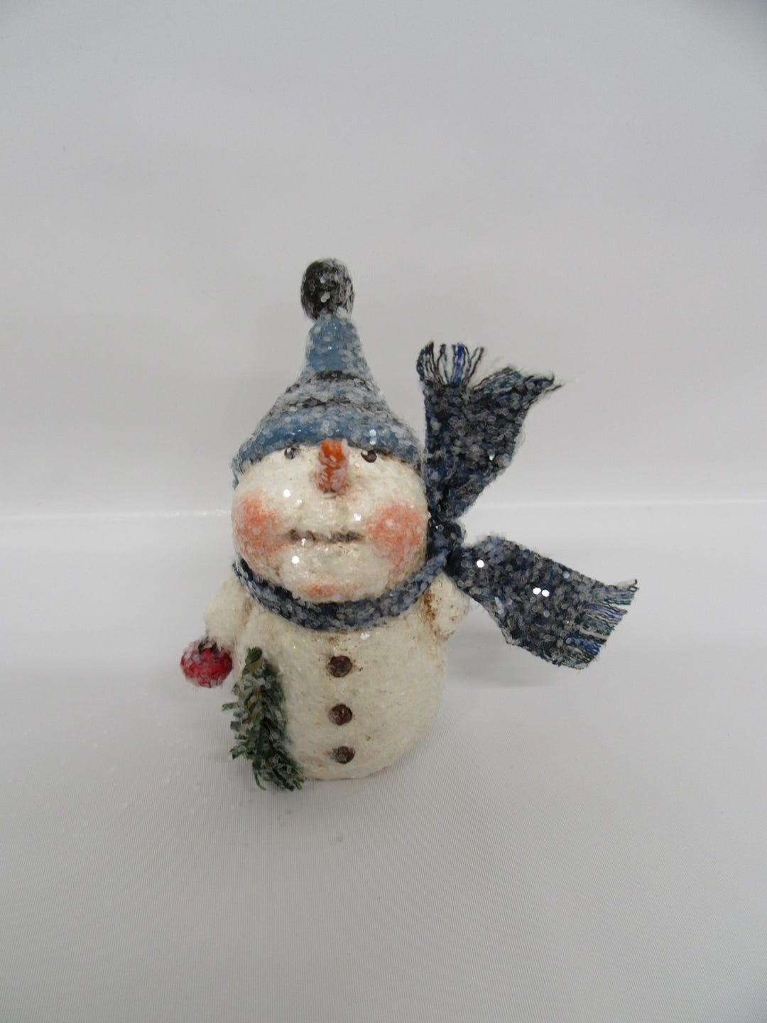 Tiny Snowman Folk Art Snowman Paper Mache Snowman OOAK Snowman ...