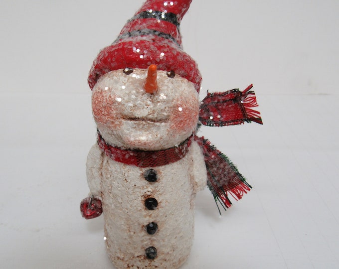 Paper Mache Snowman - Folk Art Snowman - Whimsical Snowman - Tiny ...