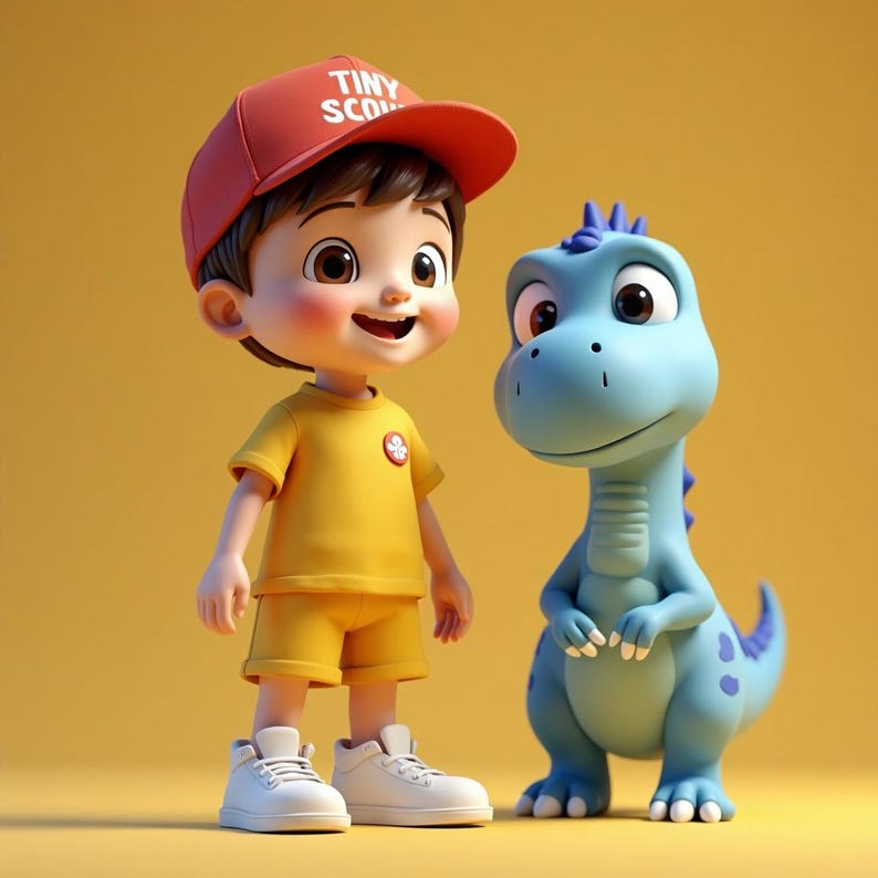 Tiny Scouts 3D Character Images – Benji and Blue Dino | Cute Kids Digital Art for Animation ...