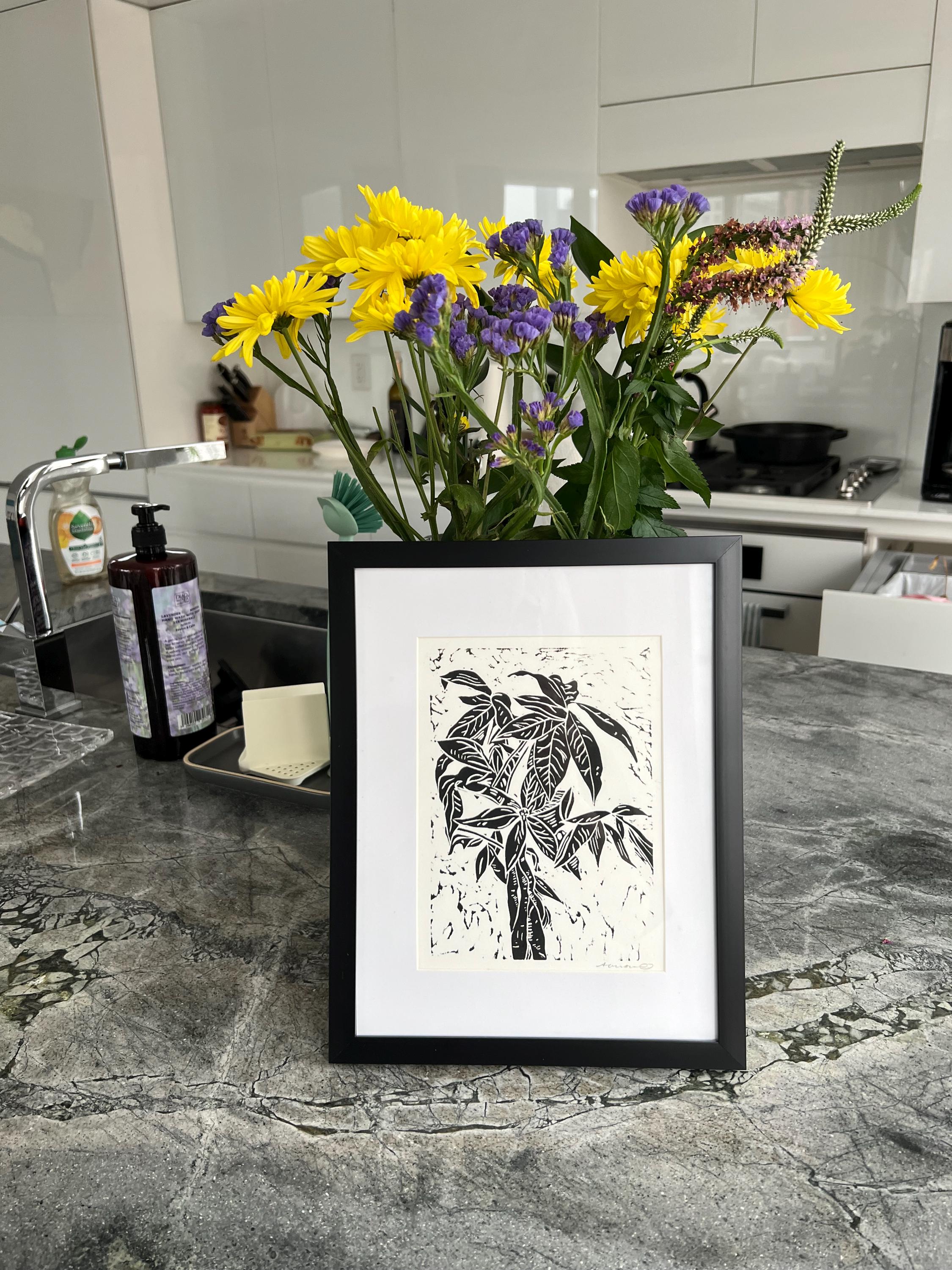 NEW!! Black and White Money Tree Framed and Matted Linocut Print Price ...