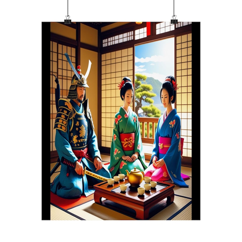 Japanese Tea Ceremony Art Print Samurai and Geishas, Traditional Tatami ...