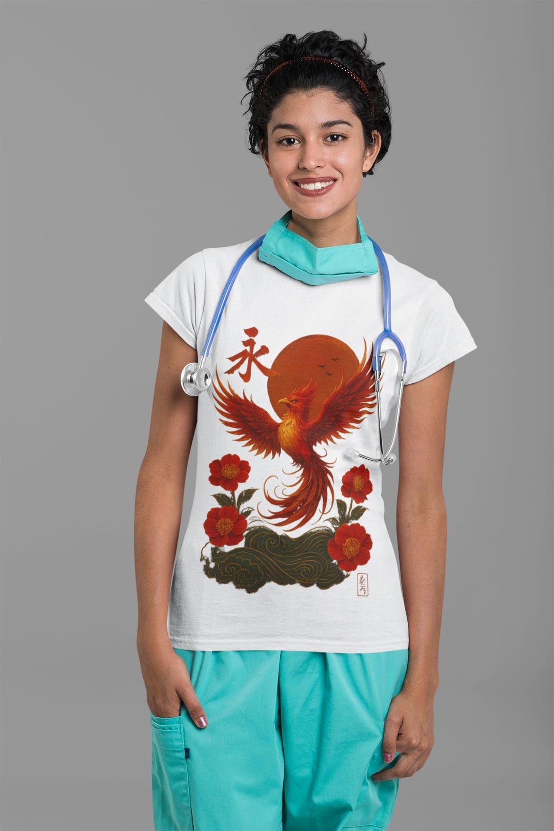 Eternal Phoenix T-shirt Japanese Art Red Sun Flowers Kanji Symbol of ...