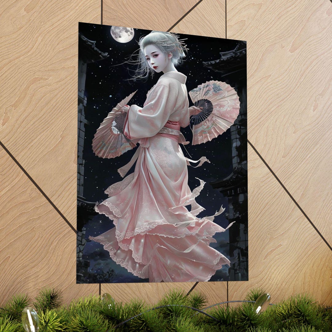 Celestial Geisha Under Moonlight Ethereal Japanese Kimono Art - Etsy