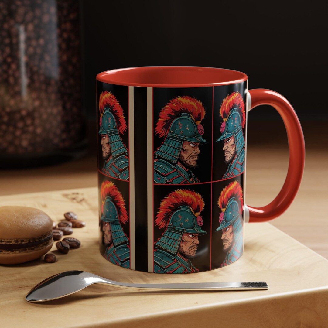 Cyber Samurai Pop Art Mug Warrior Helmet Graphic Coffee Cup | Synthron ...