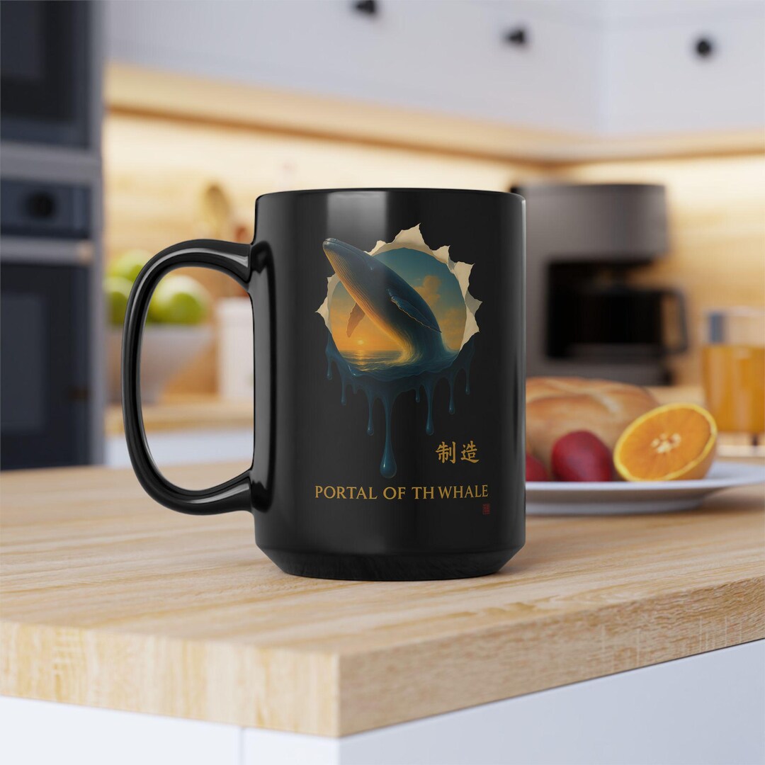 Whale Portal Black Coffee Mug – Deep Ocean Nautical Theme - Etsy