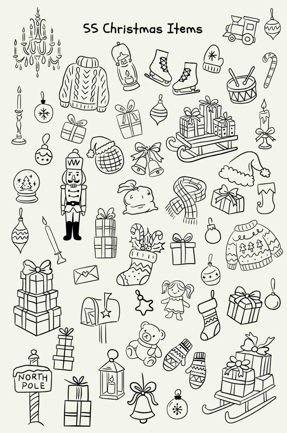 200+ Hand-drawn Christmas Clipart | Winter Doodle Clipart Bundle ...