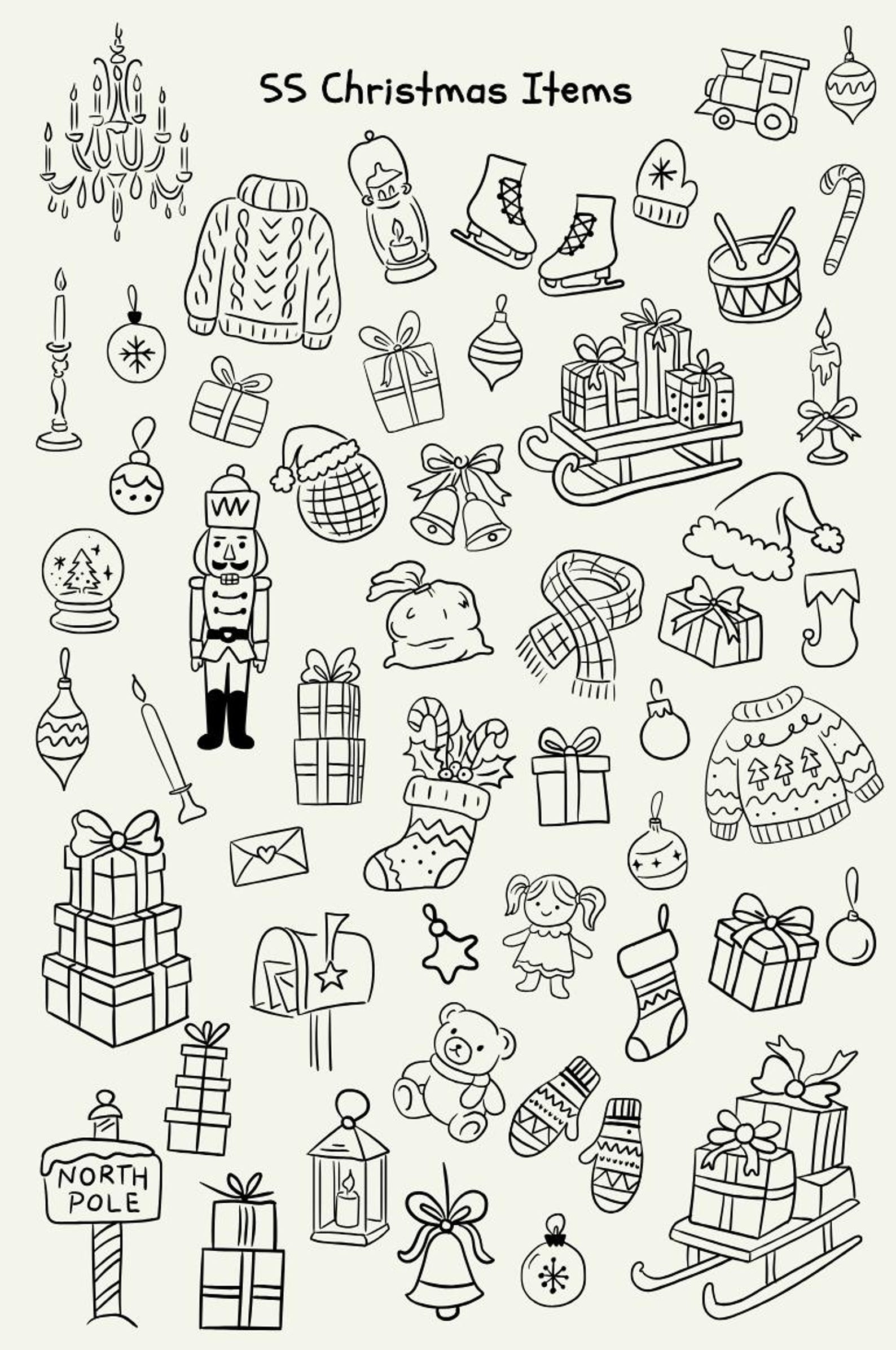 200+ Hand-drawn Christmas Clipart | Winter Doodle Clipart Bundle ...